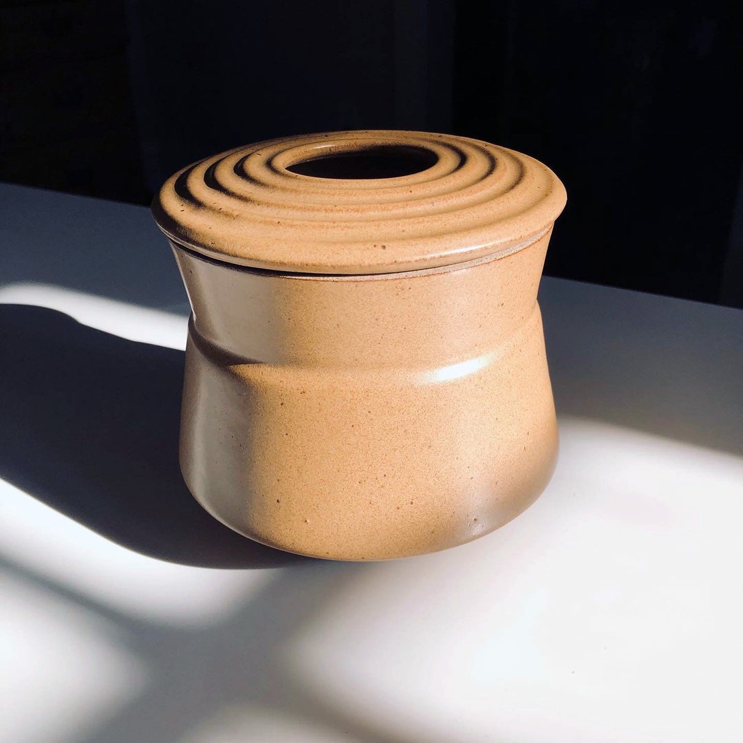 Angular Vessel With Ribbed Textured Lid, Mustard Brown - Etsy