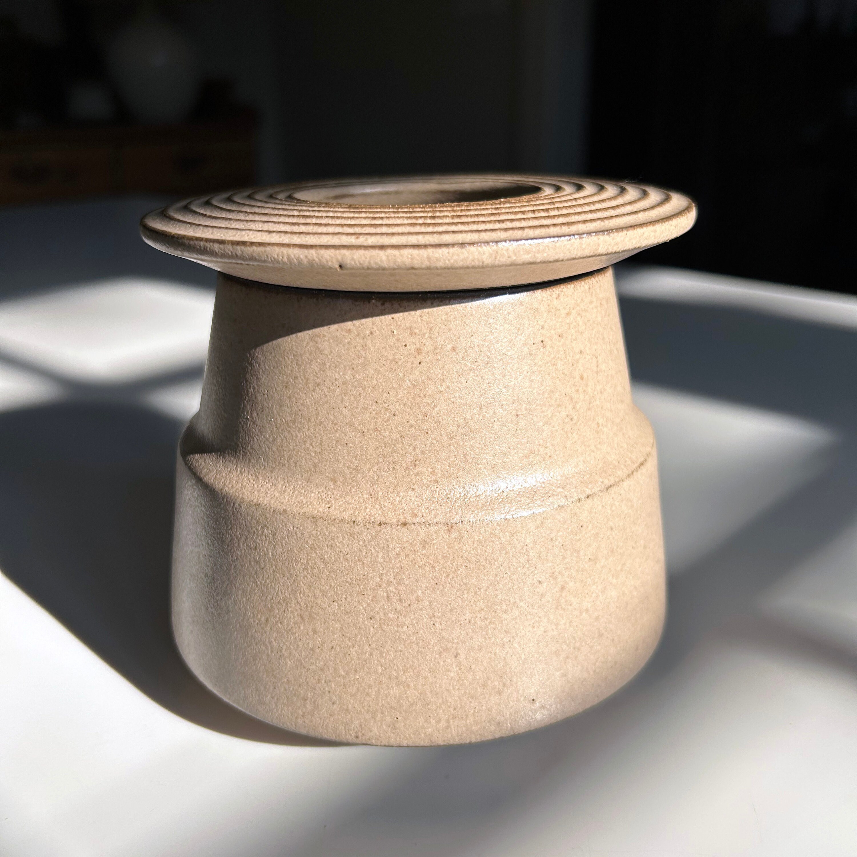 Angular Vessel With Linear Textured Lid, Taupe - Etsy