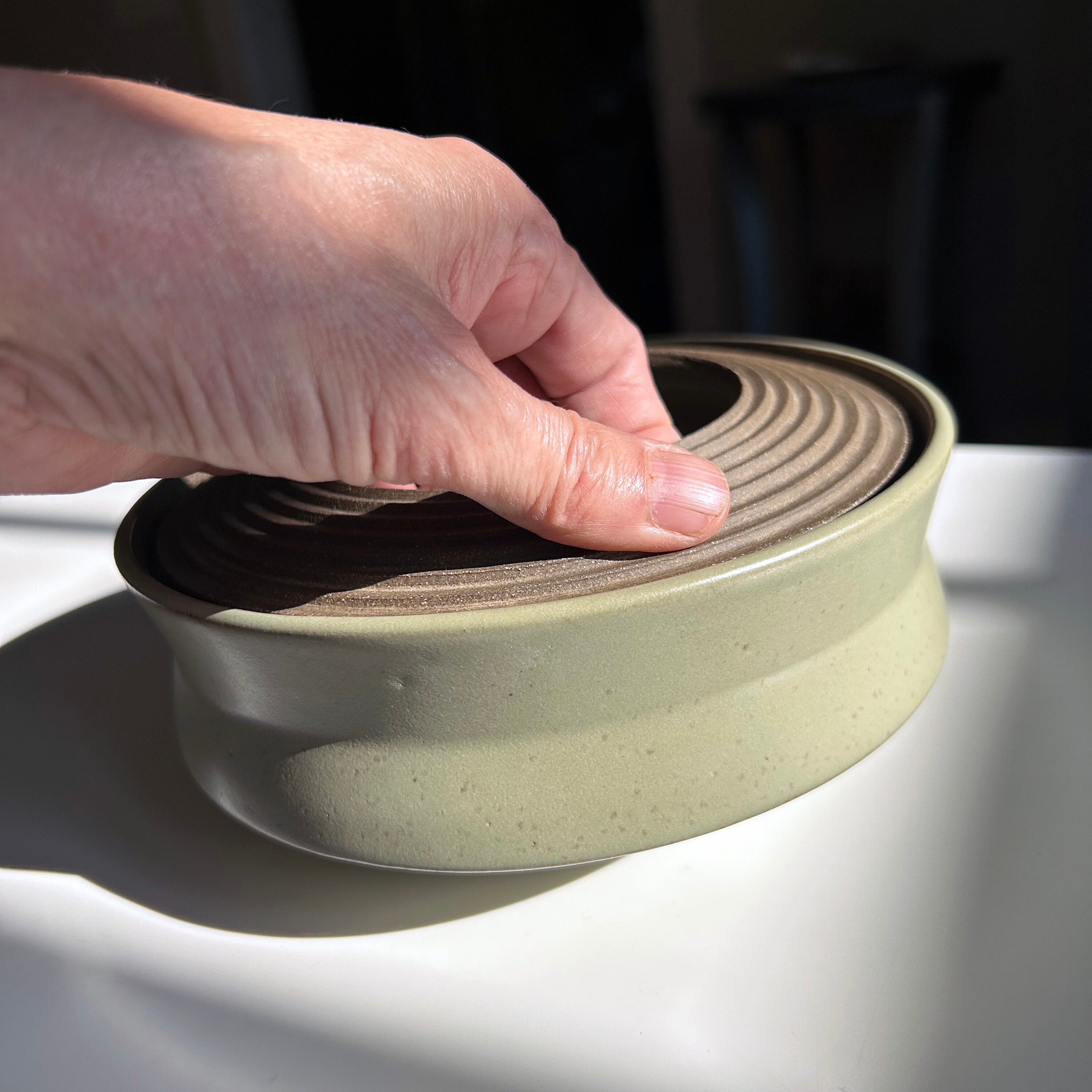 Wide Angular Lidded Vessel Gray Green - Etsy