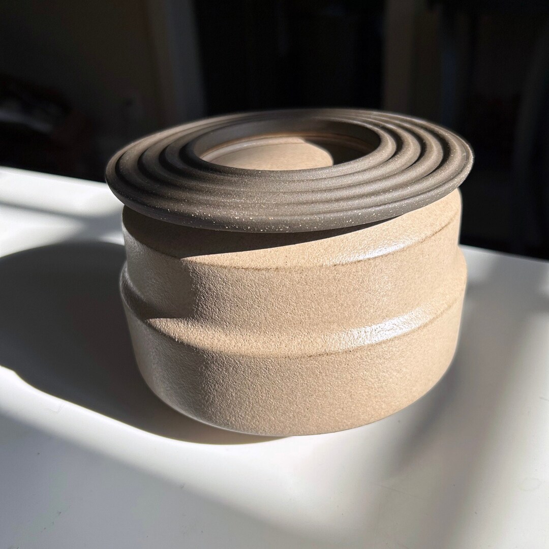 Angular Lidded Vessel With Ribbed Lid, Taupe - Etsy
