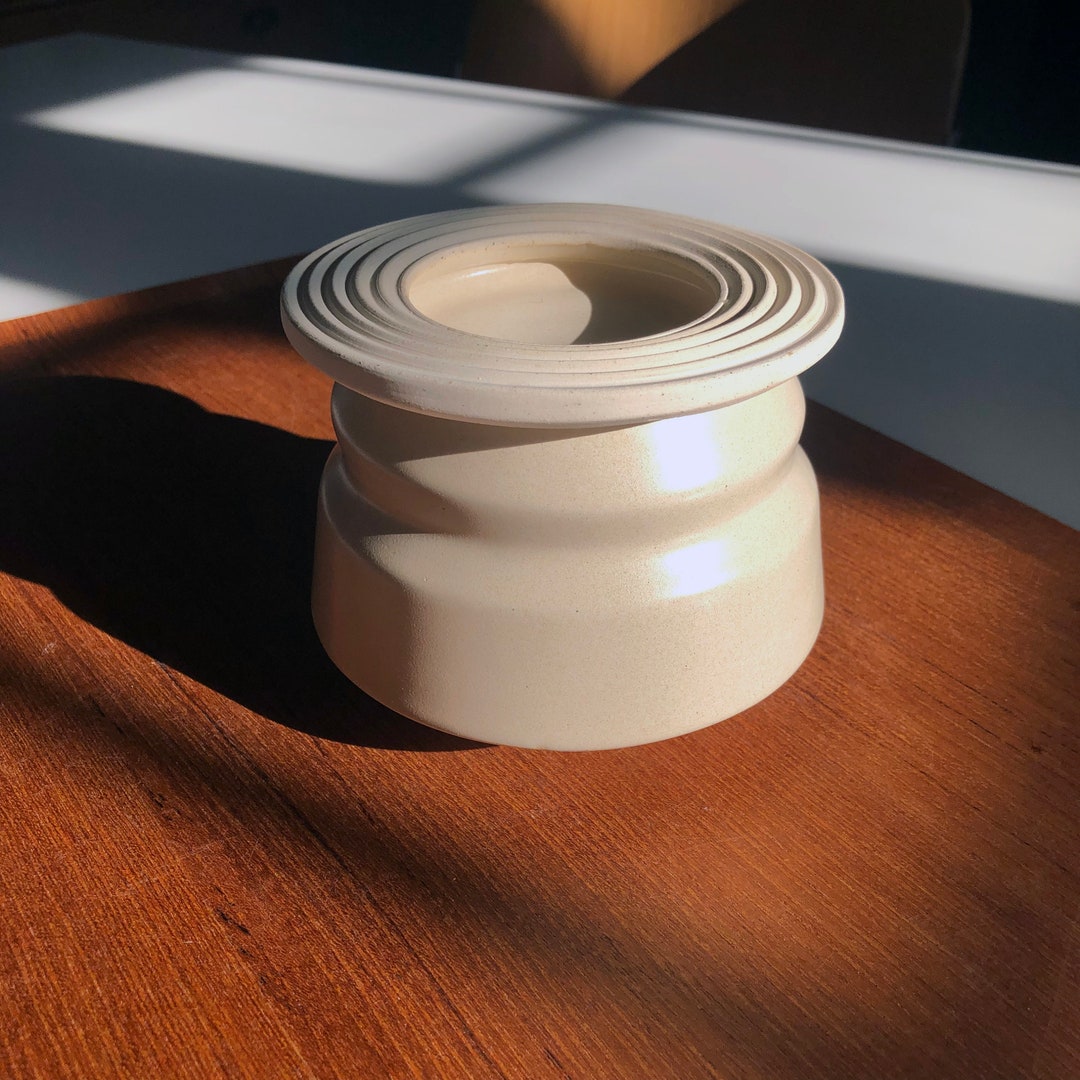 Angular Vessel With Linear Textured Lid, Eggshell - Etsy