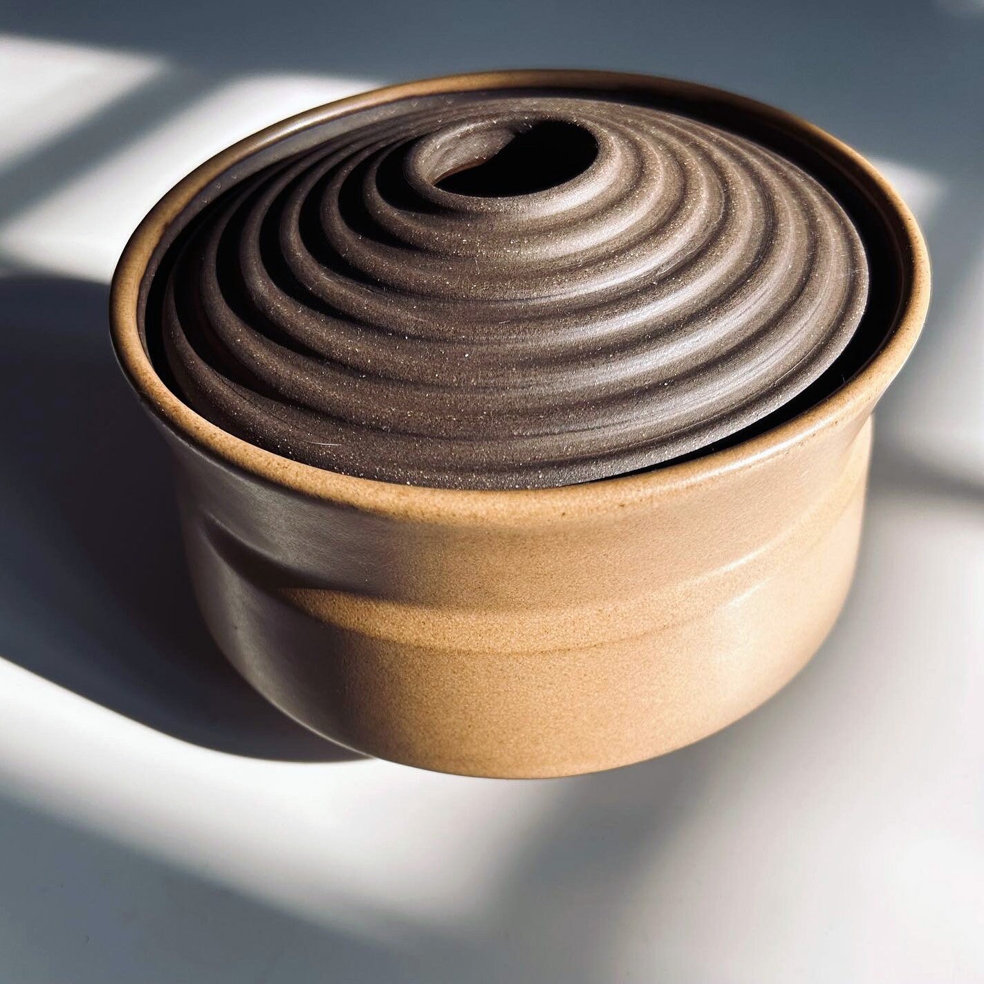 Angular Vessel W/ribbed Lid, Mustard/dark Brown Clay Body - Etsy