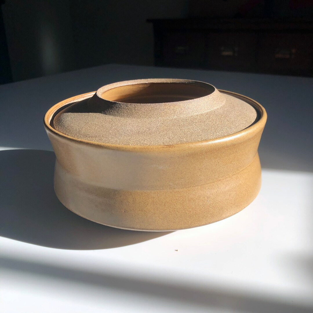Wide Angular Lidded Vessel, Mustard Brown - Etsy