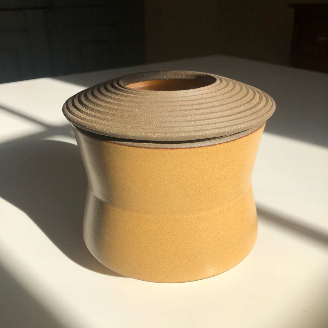 Angular Vessel W/ Linear Textured Lid, Dark Brown Clay - Etsy