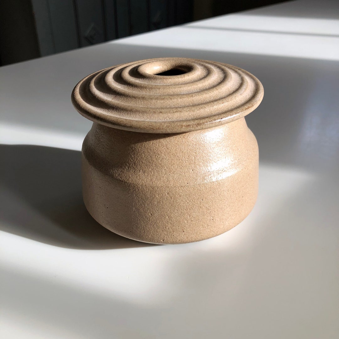 Angular Vessel With Ribbed Lid, Taupe - Etsy