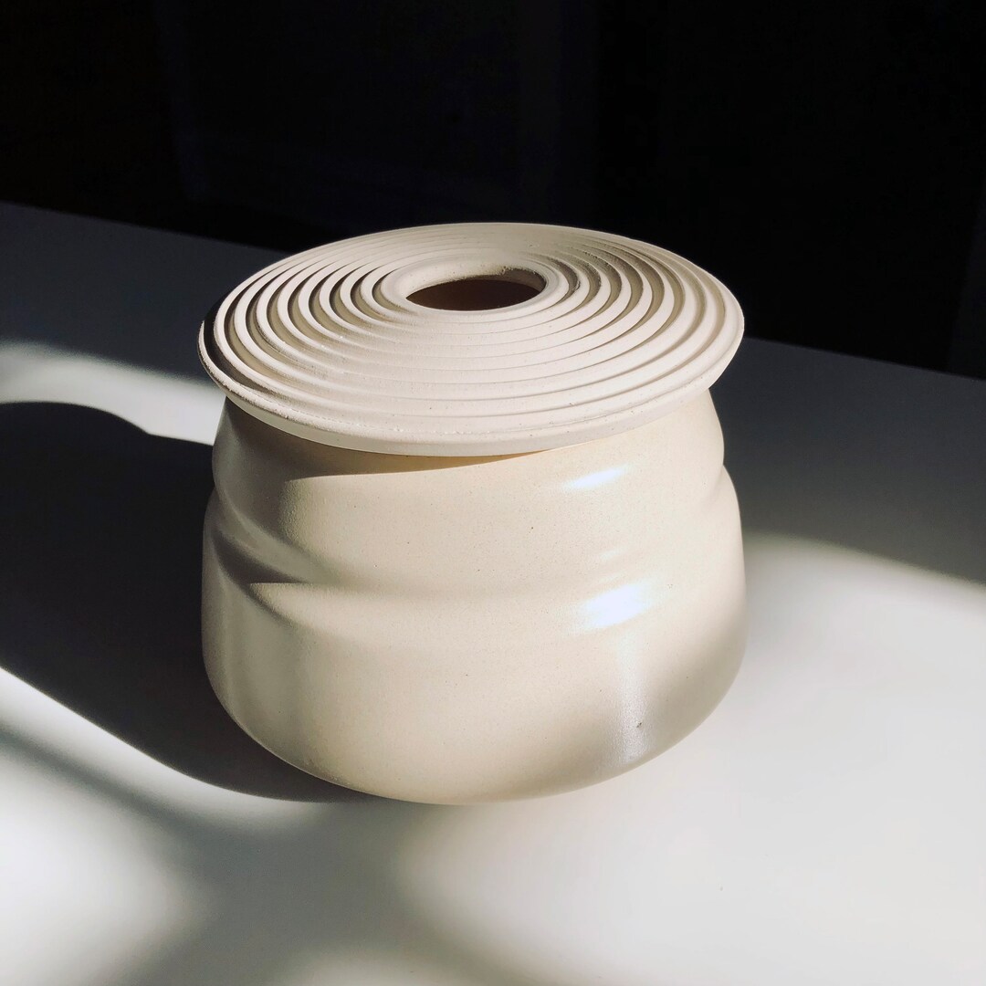 Angular Vessel With Linear Textured Lid No.3, Eggshell - Etsy