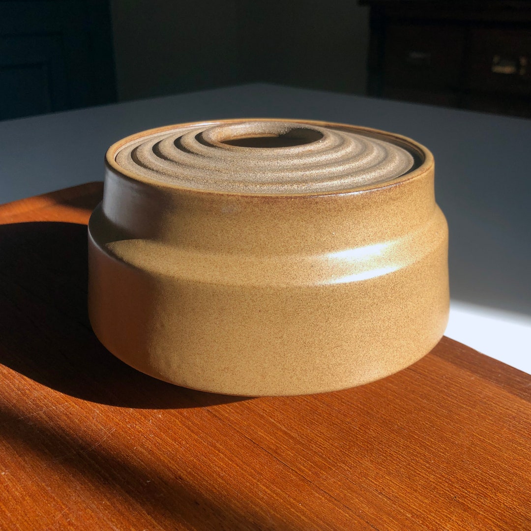Angular Vessel W/ribbed Lid, Mustard Brown - Etsy