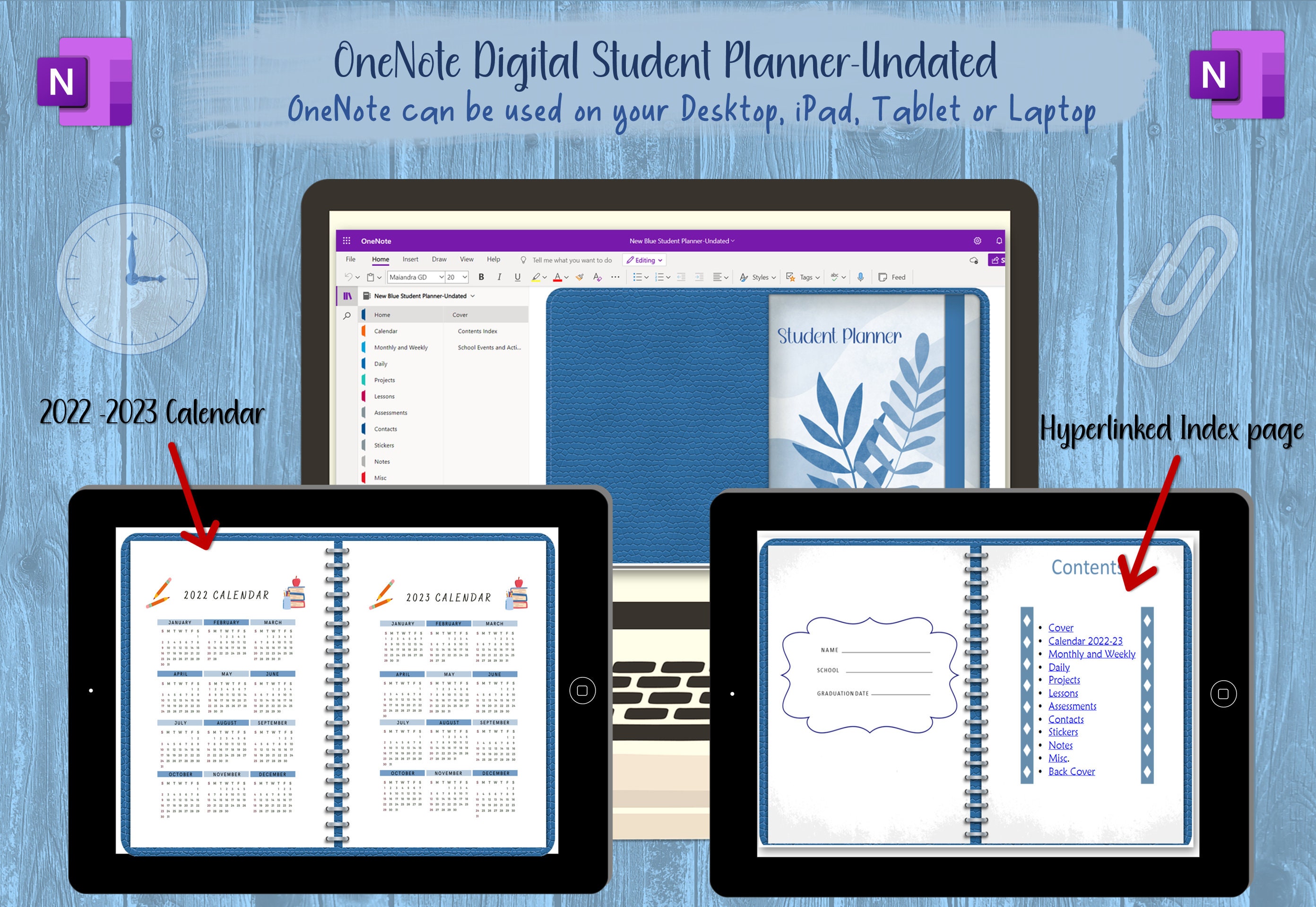 Onenote Digital Student Planner Undated|desktop, Ipad, Mac, Tablet, or ...