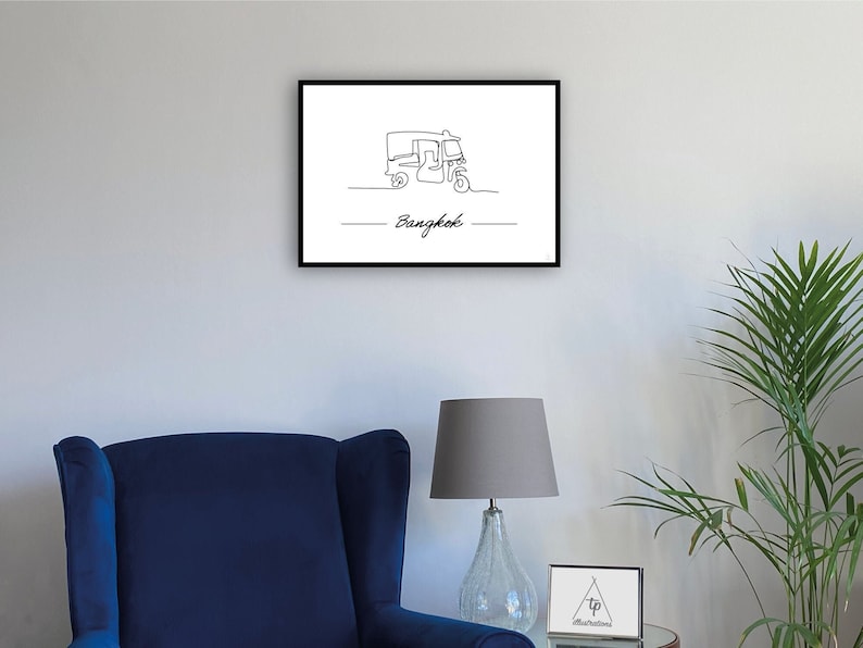 Bangkok Continuous Line - Tuk Tuk - Thailand Single Line Drawing Wall ...