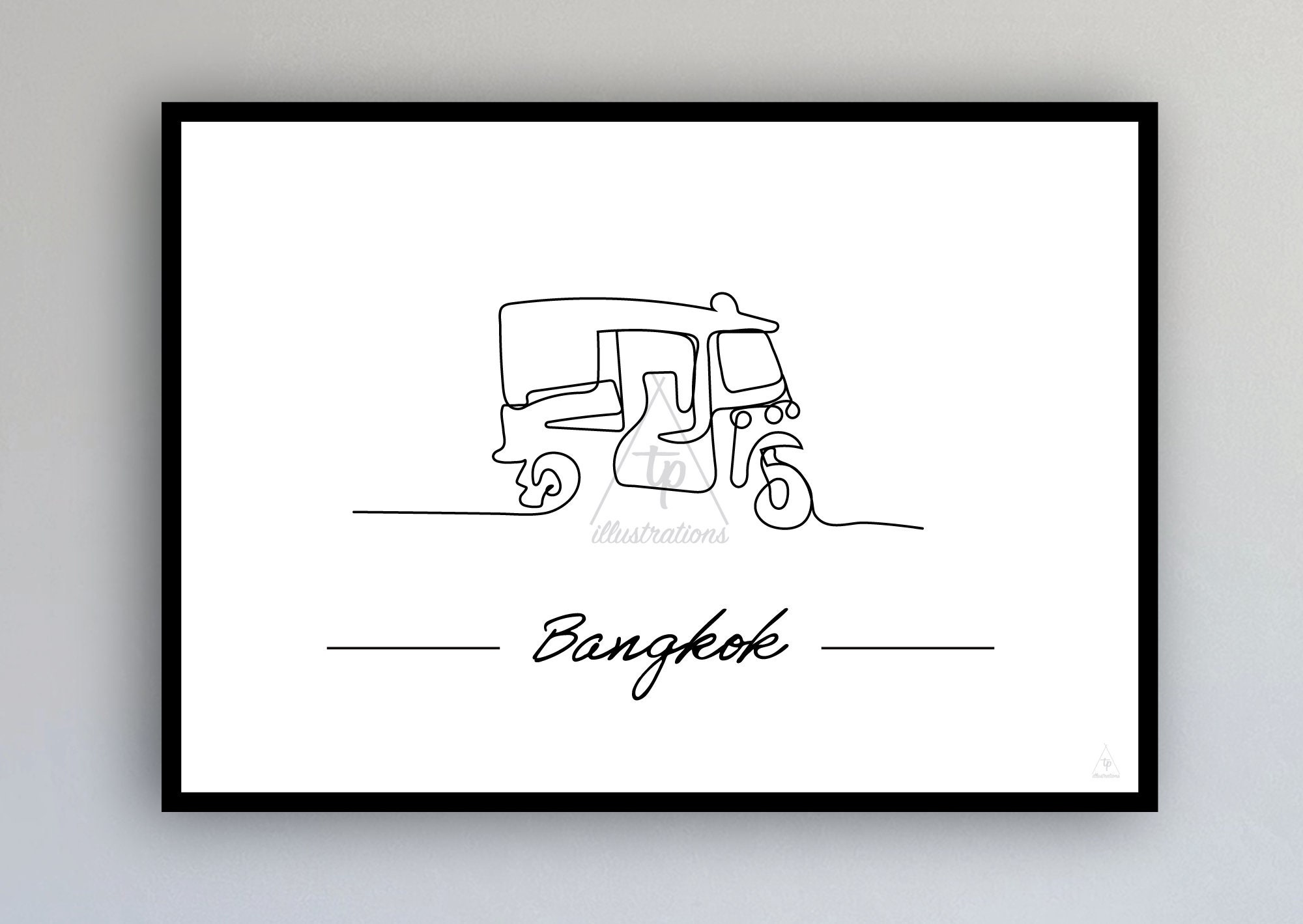 Bangkok Continuous Line Tuk Tuk Thailand Single Line Drawing Wall Art ...