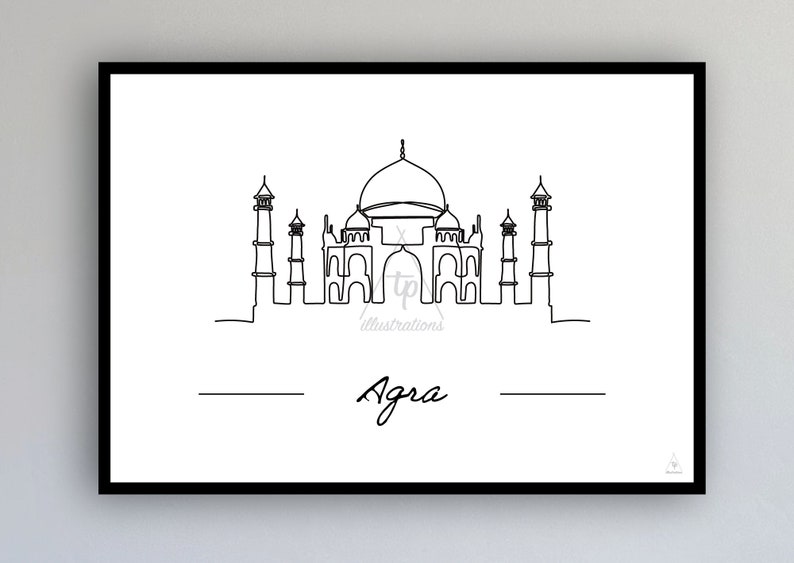 Agra Continuous Line - Taj Mahal - India Single Line Drawing Wall Art ...