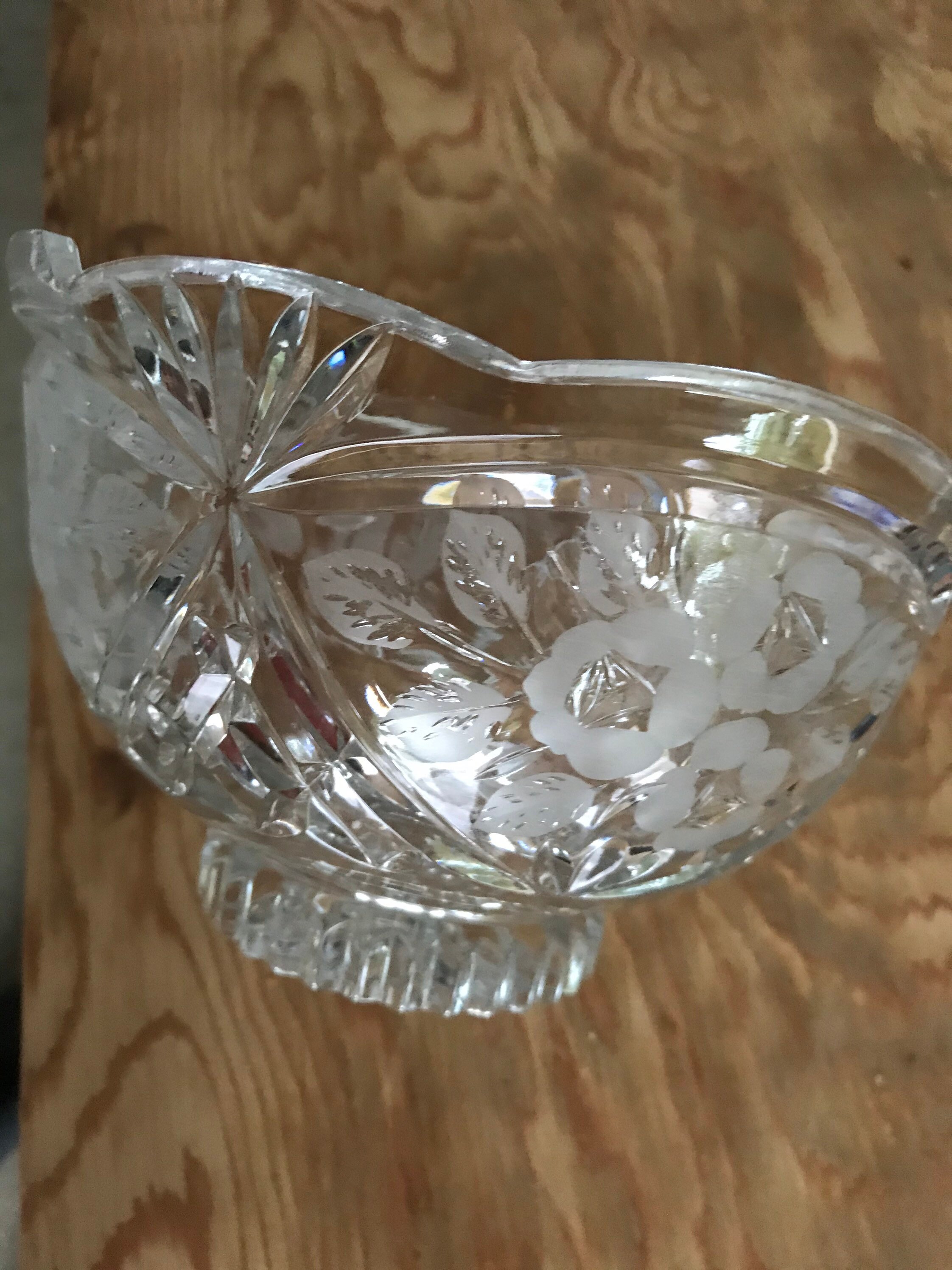 Vintage 75 Etched And Cut Glass Bowl Etsy