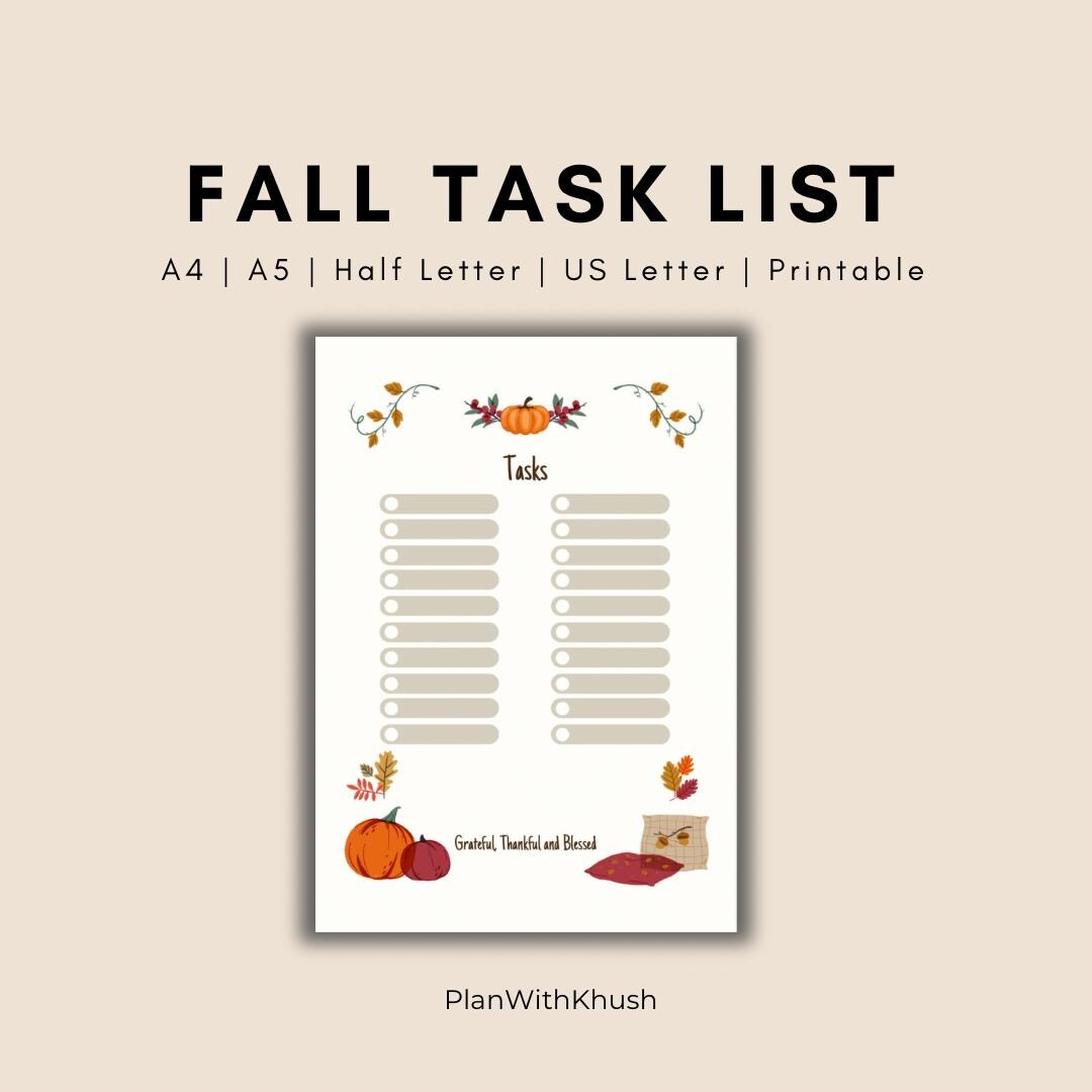 Fall Tasks to Do List Printable Template, A4/a5/letter/half, Printable ...