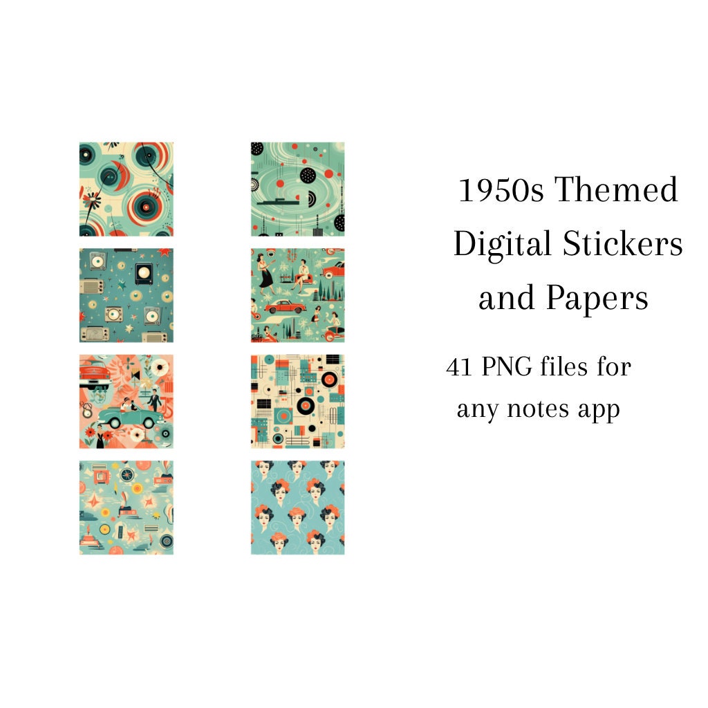 1950s Themed Digital Stickers Clip Art - Etsy