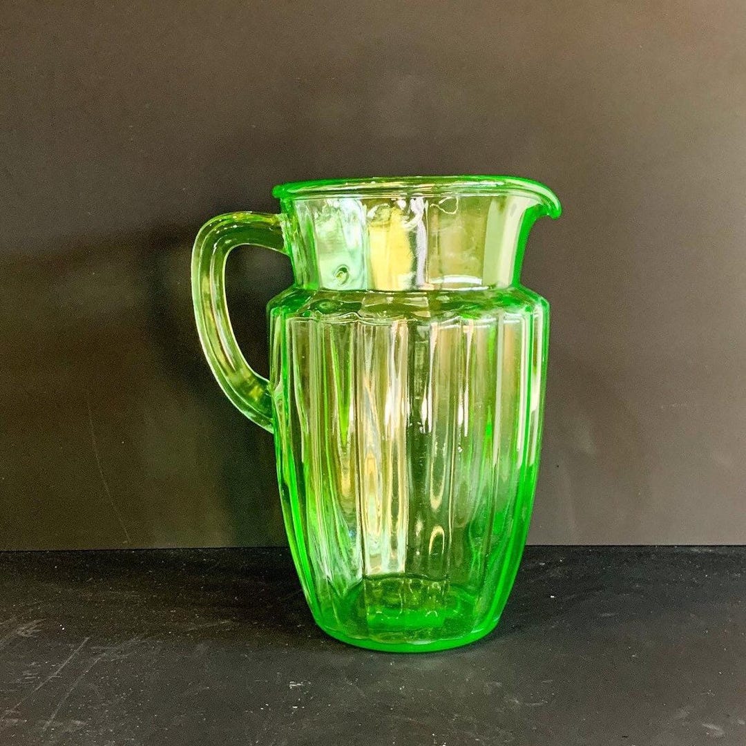 Vintage Anchor Hocking Pillar Optic Green Depression Uranium Glass ...