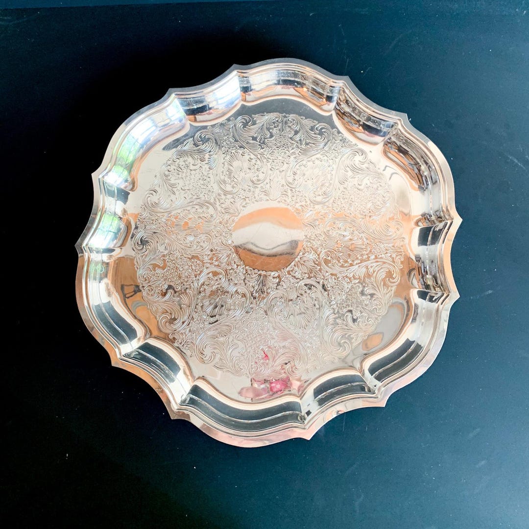 Vintage Chippendale Silver Plated Tray Round With a Scroll Edged by ...