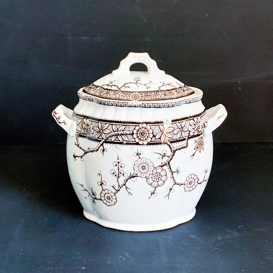 Antique Ironstone Brown Transferware Sugar Bowl in Chantilly Pattern by ...