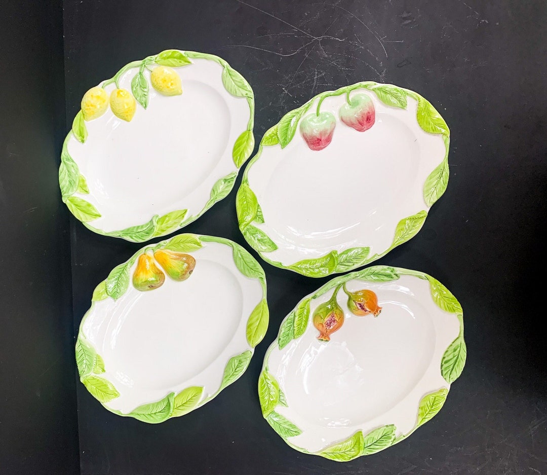Majolica Fruit Plates Vietri Set of 4 Lemon Apple Pear Fig Oval - Etsy