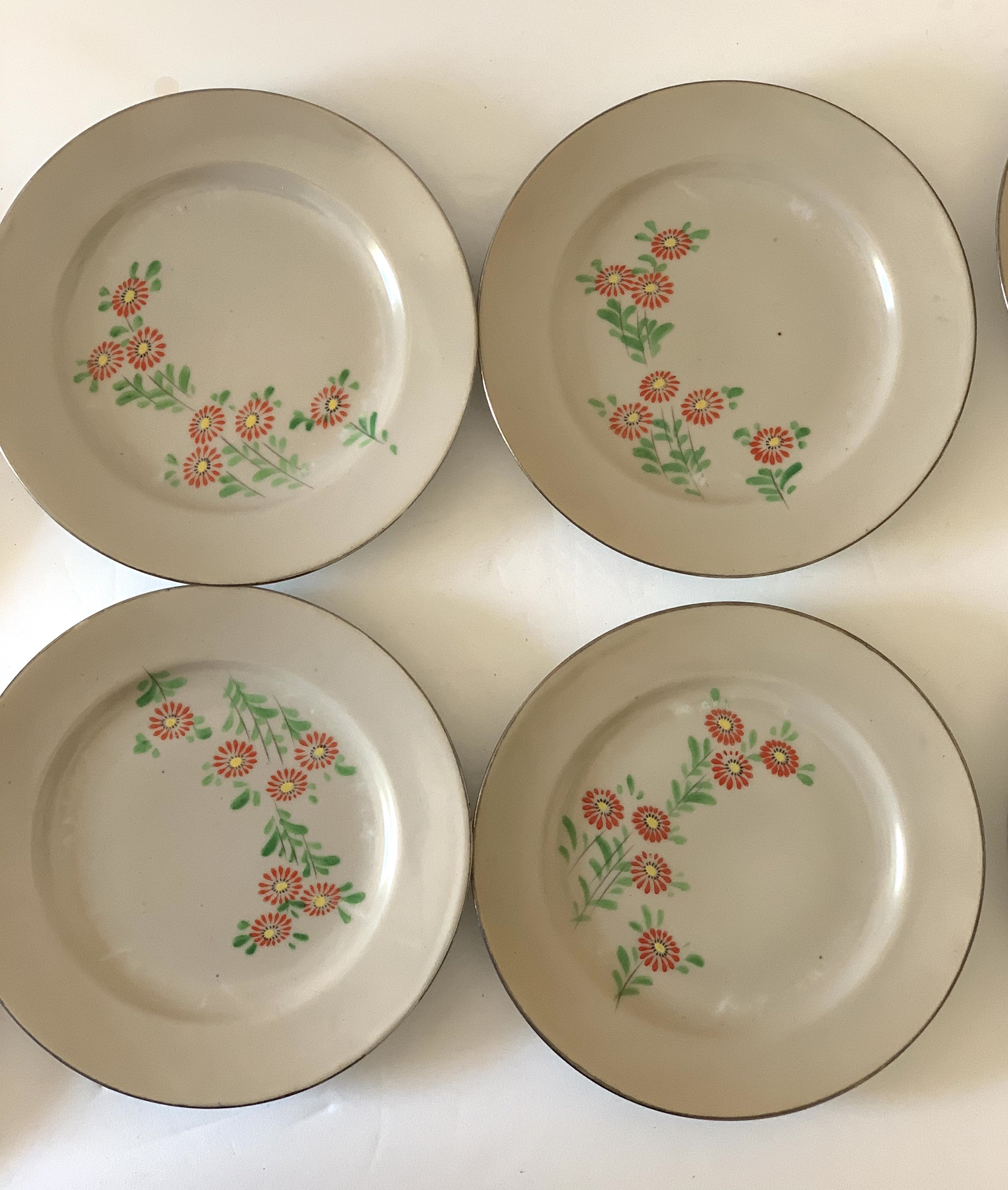 Vintage Hand Painted Set of 8 Side Plates Tan with Orange & | Etsy