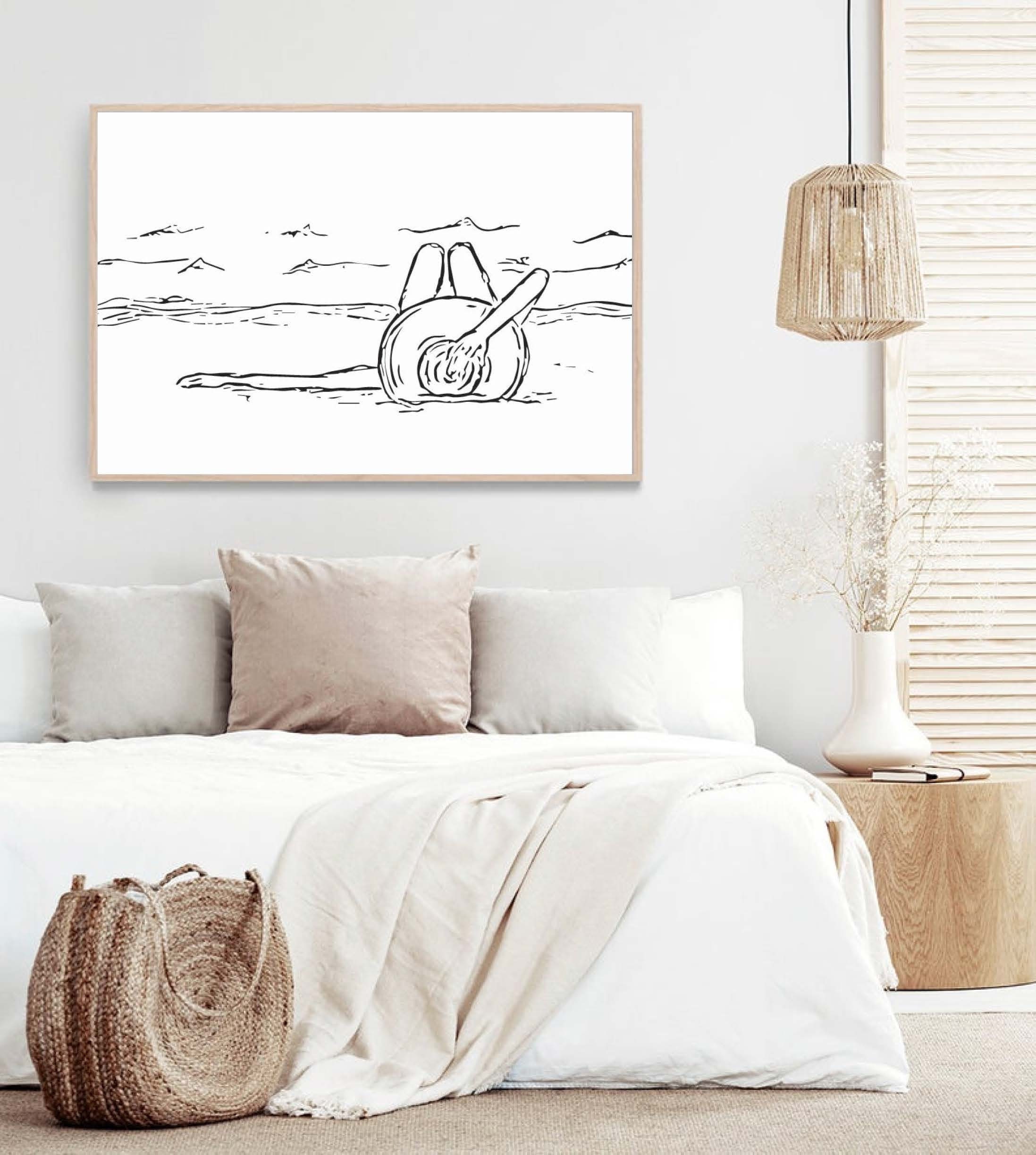 Girl on the Beach Line Drawing / Female Body Drawing / Minimalist Art ...