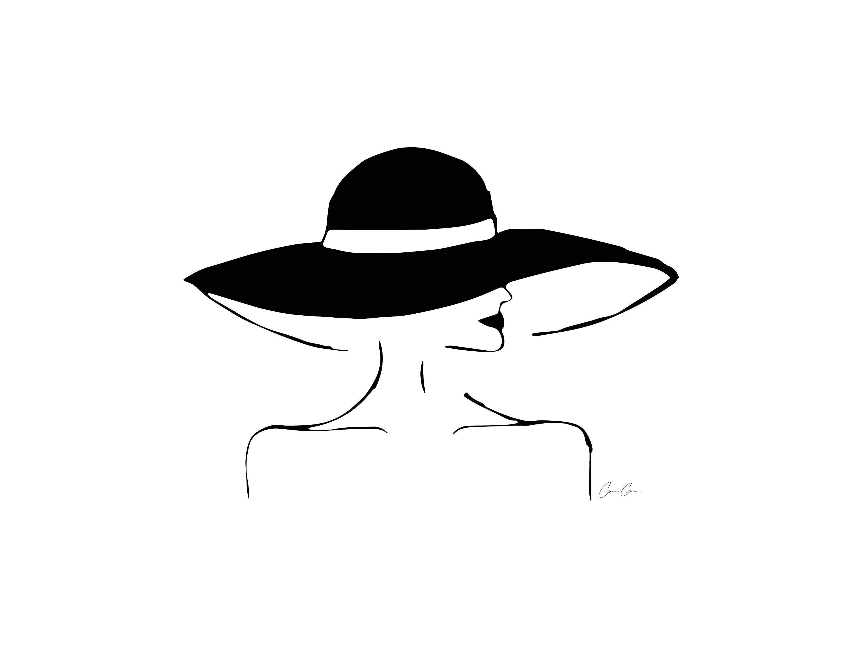 Woman in Hat Drawing / Three Hat Collection / Line Drawing / Minimal ...