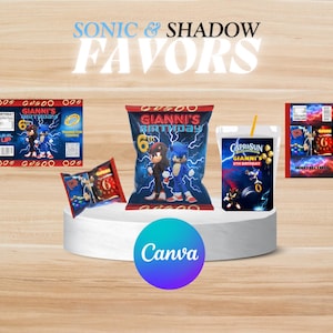 Sonic and Shadow Party Favor Template Bundle (chip Bag, Ring Pop, Capri ...