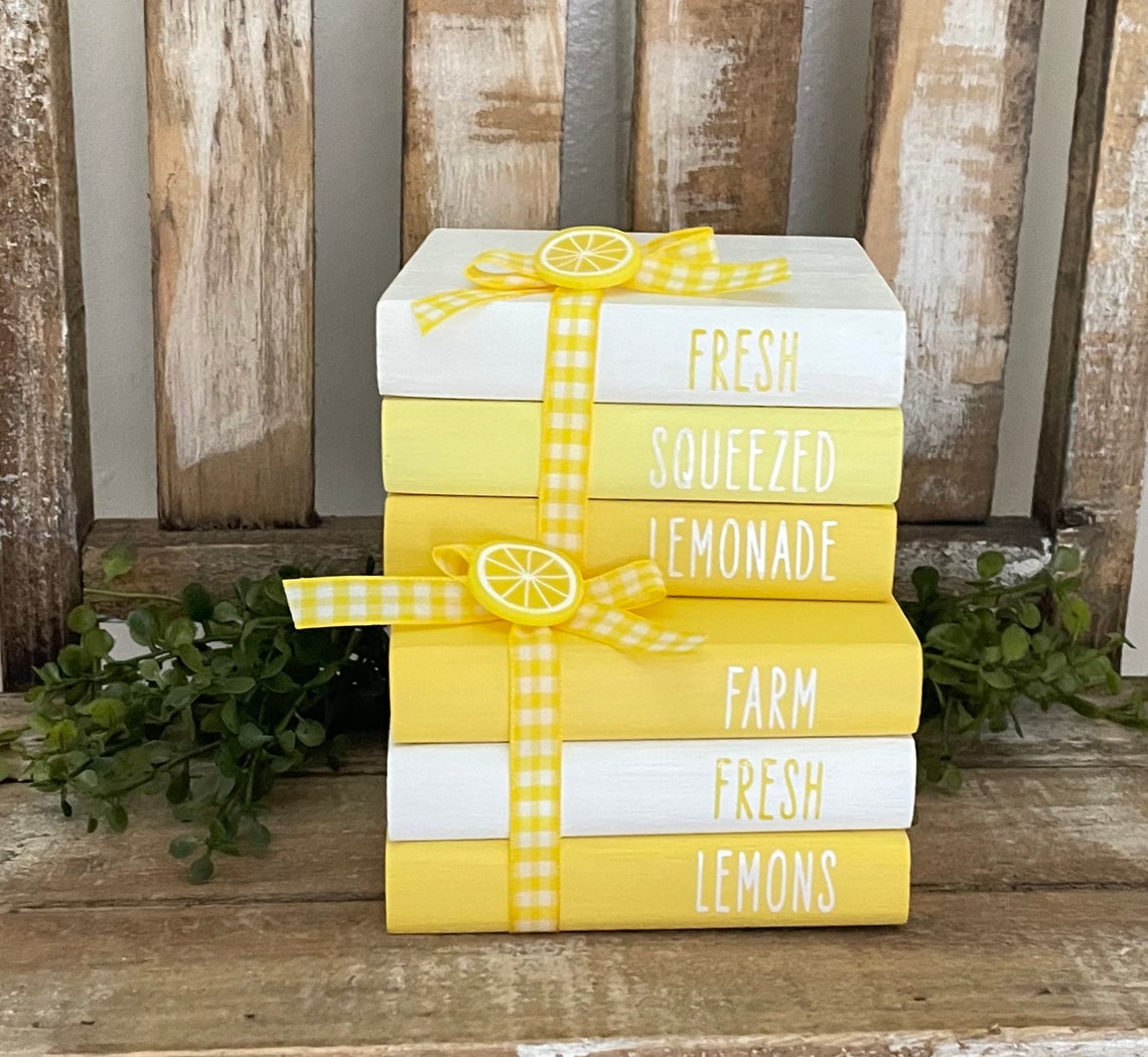 Farmhouse Mini Wood Book Stack, Mini Lemon Wood Books, Farmhouse Lemon ...