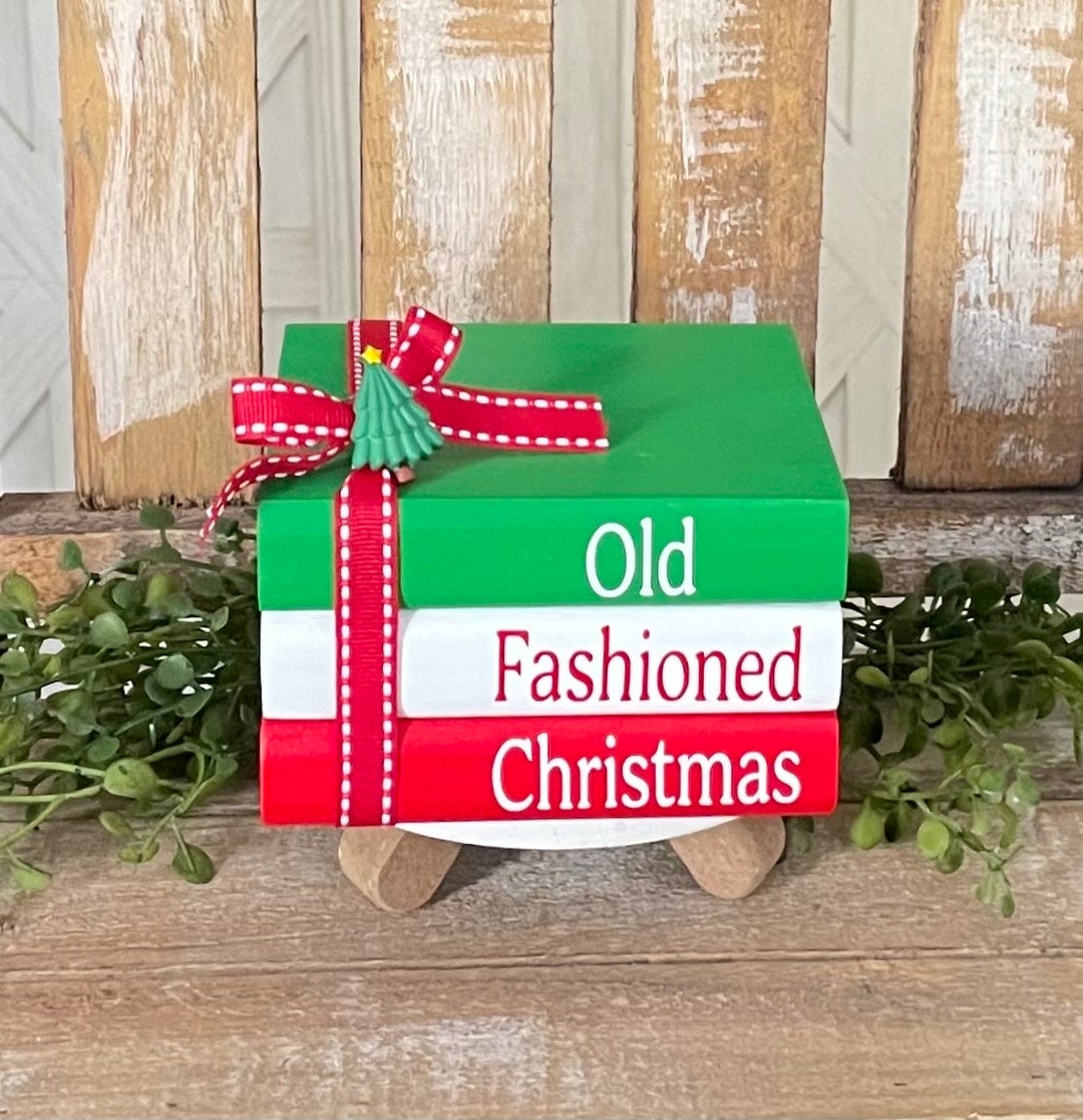 Christmas Decor Christmas Book Stack Christmas Tiered Tray Decor ...