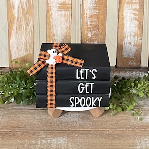 Farmhouse Mini Wood Books, Halloween Wood Book Stack, Halloween Decor ...