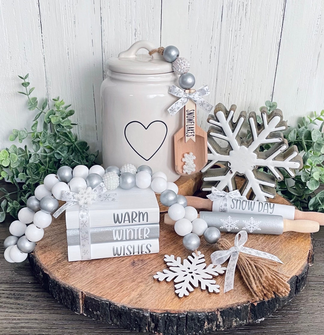 Snowflake Winter Tiered Tray Decor,snowflake Book Stack,snowflake Wood ...