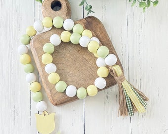 Spring Wood Bead Garland, Tiered Tray Decor, Beaded Garland, Wooden ...