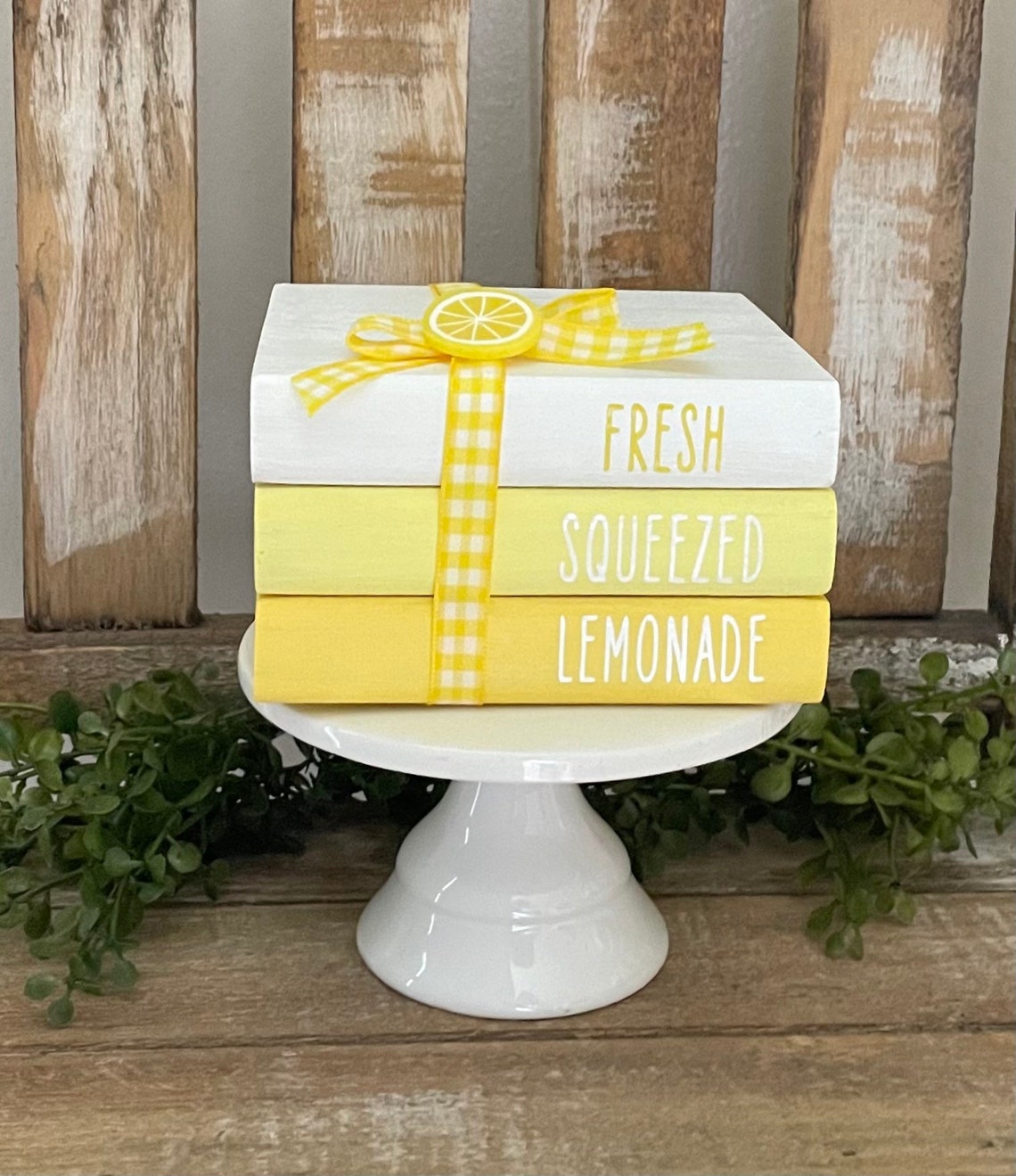 Farmhouse Mini Wood Book Stack, Mini Lemon Wood Books, Farmhouse Lemon ...