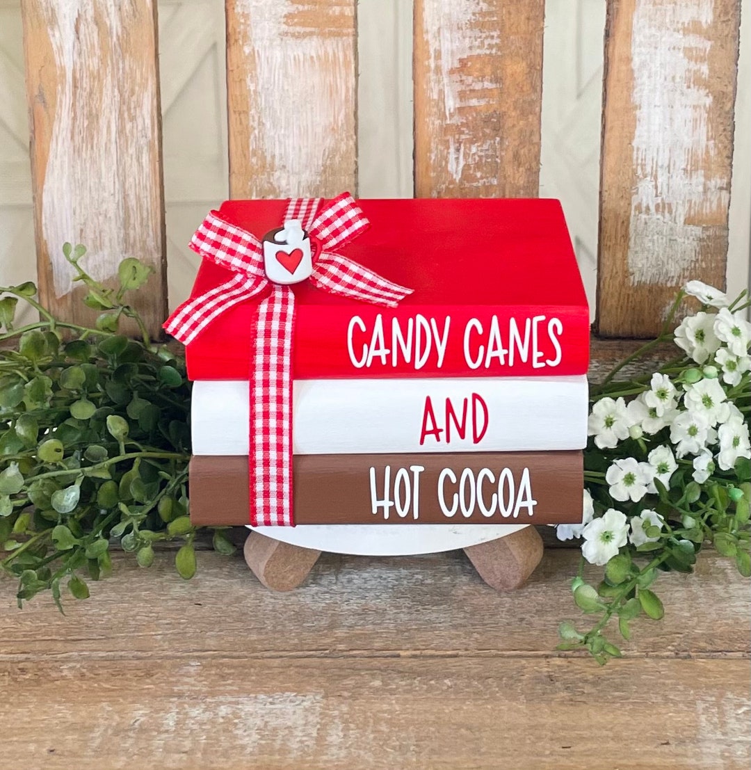 Hot Cocoa Wood Books Christmas Tiered Tray Decor Mini Wood Books Hot ...