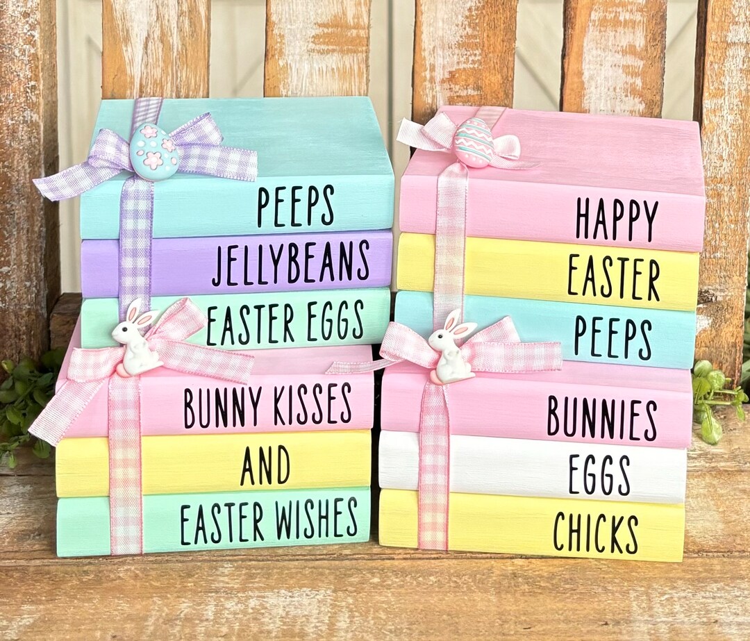Farmhouse Easter Wood Book Stack, Easter Decor, Mini Wood Books ...