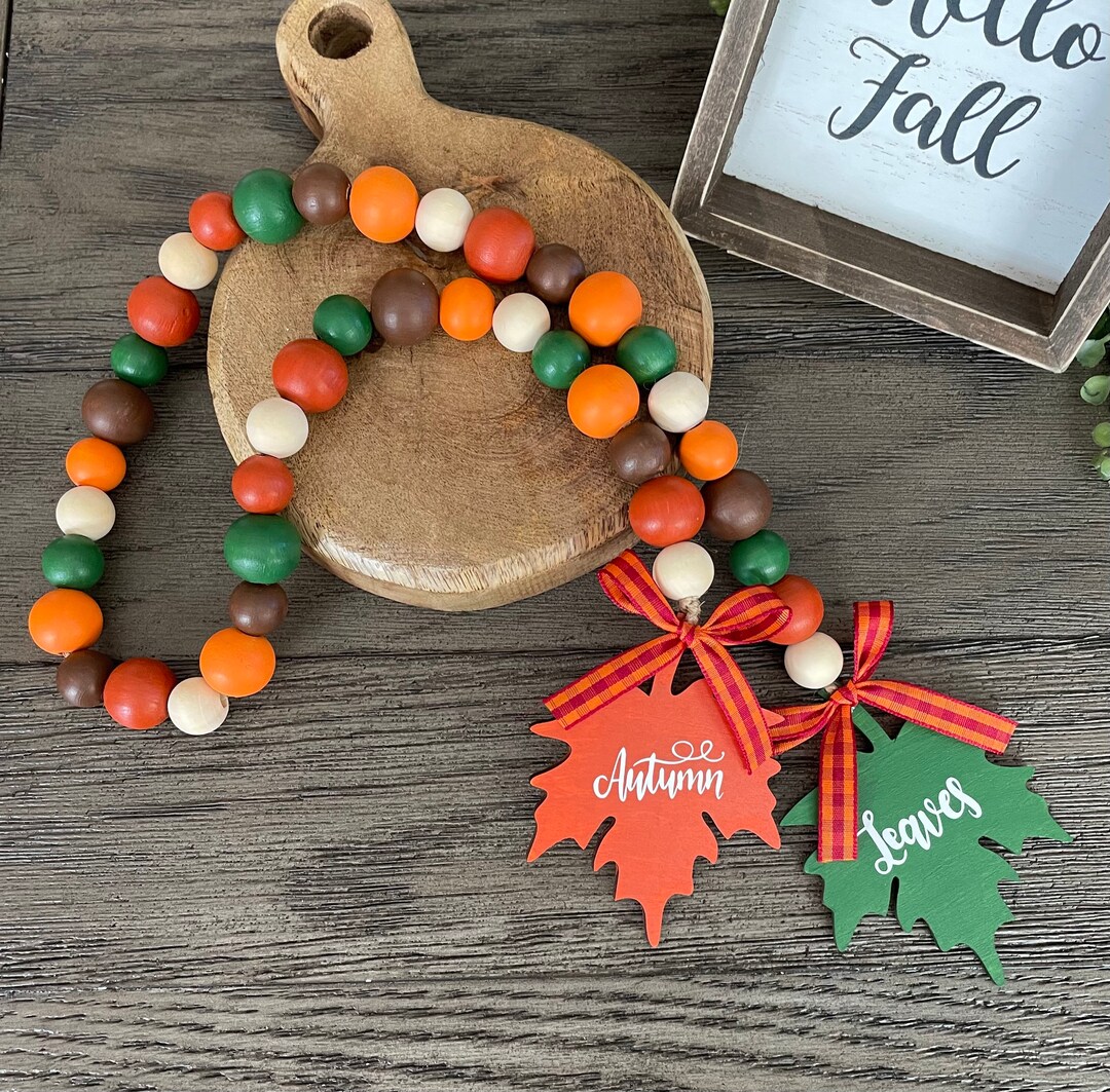 Fall Garland, Wood Beads Garland, Wooden Beads, Farmhouse Decor ...
