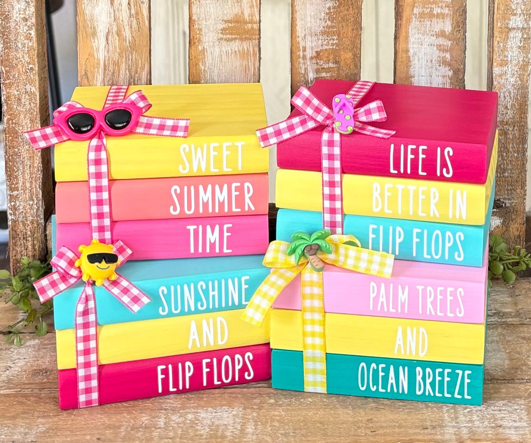 Farmhouse Mini Wood Book Stack Summer Mini Wood Books Summer Tiered ...