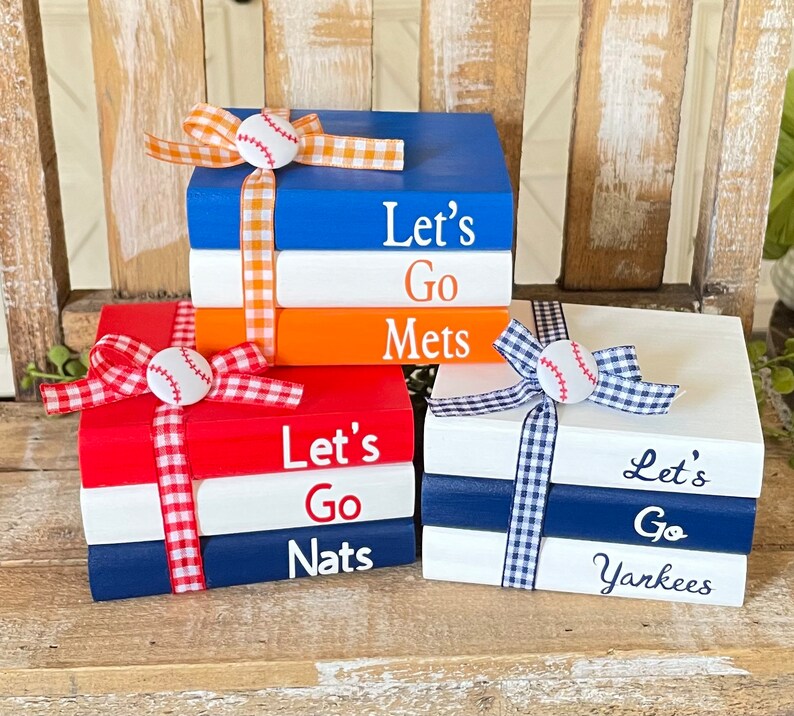 Farmhouse Mini Wood Book Stack New York Yankees Wood Books - Etsy