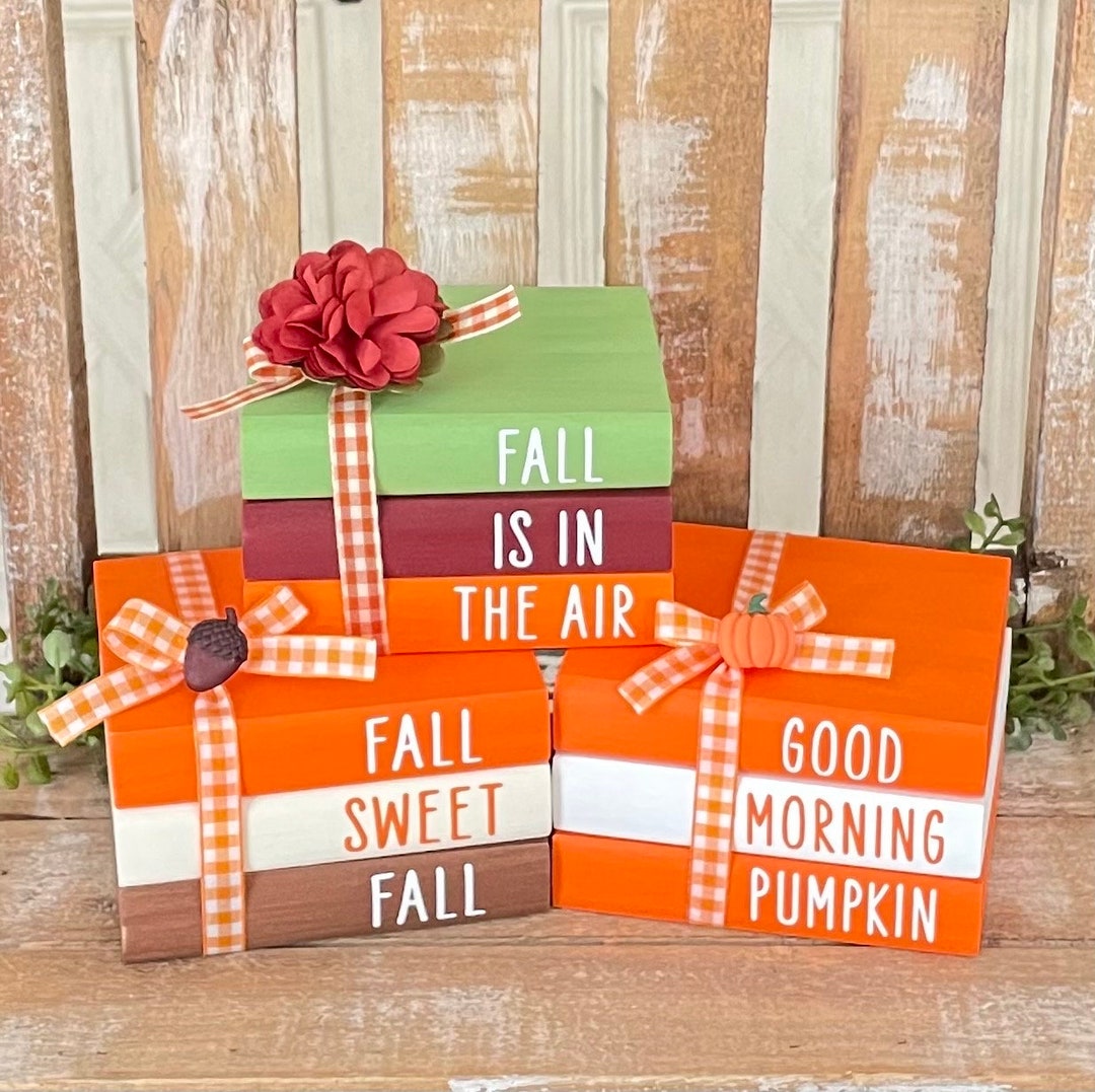 Farmhouse Mini Wood Book Stack, Fall Book Stack, Fall Wood Books, Fall ...