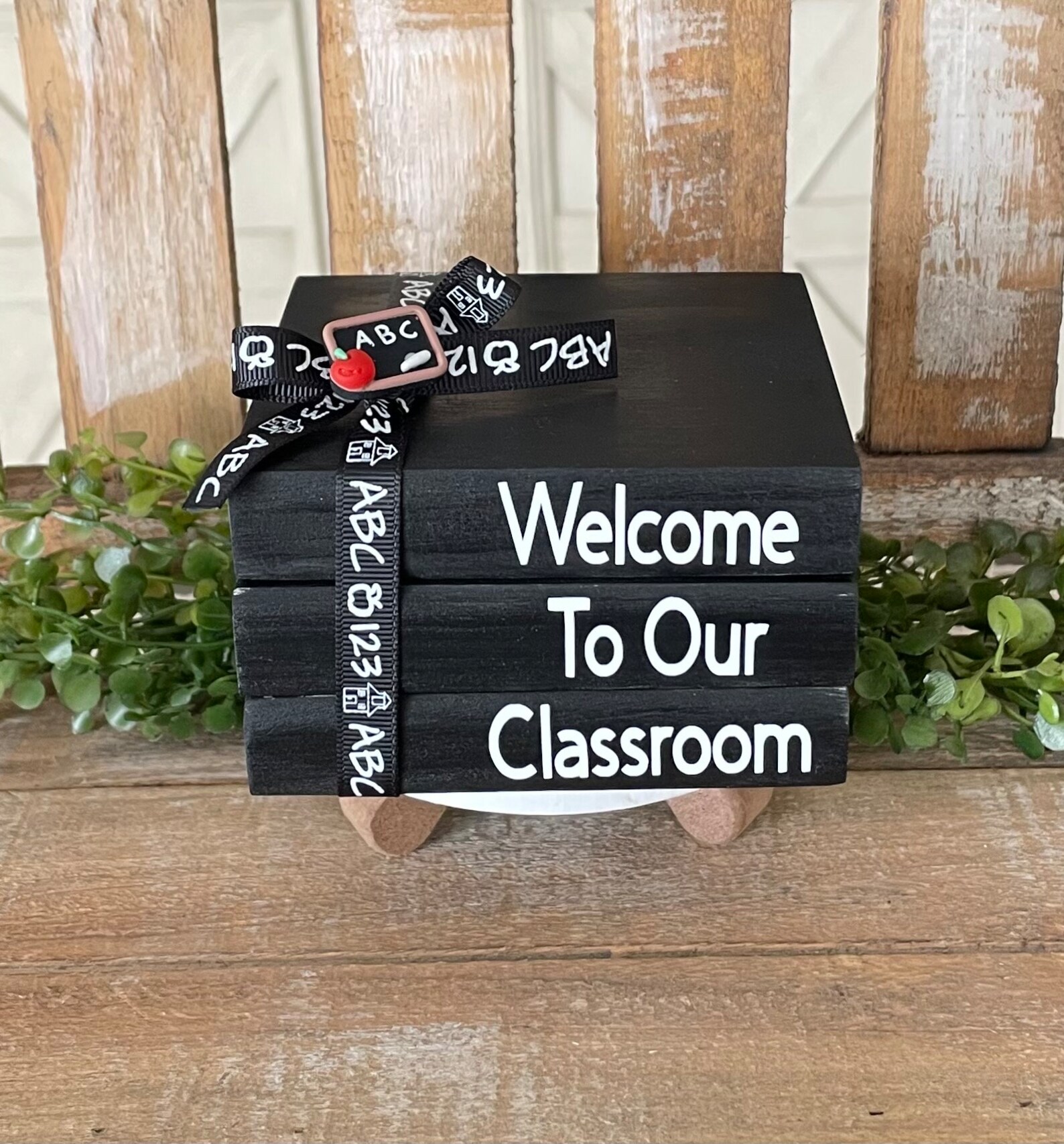 Farmhouse Mini Wood Book Stack, School Wood Books, Classroom Decor ...