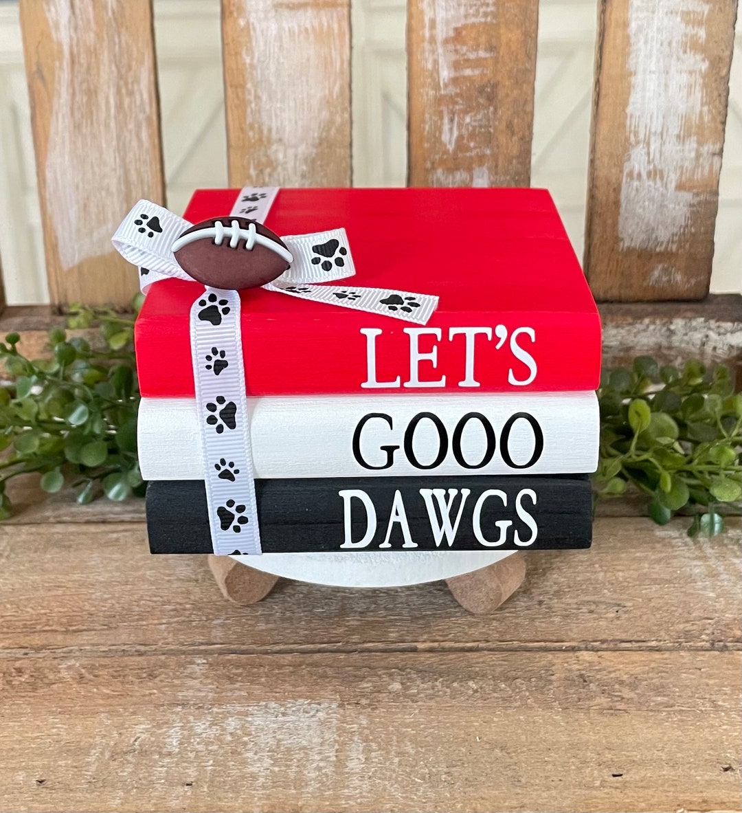 Farmhouse Mini Wood Book Stack, Georgia Wood Books, Football Inspired ...