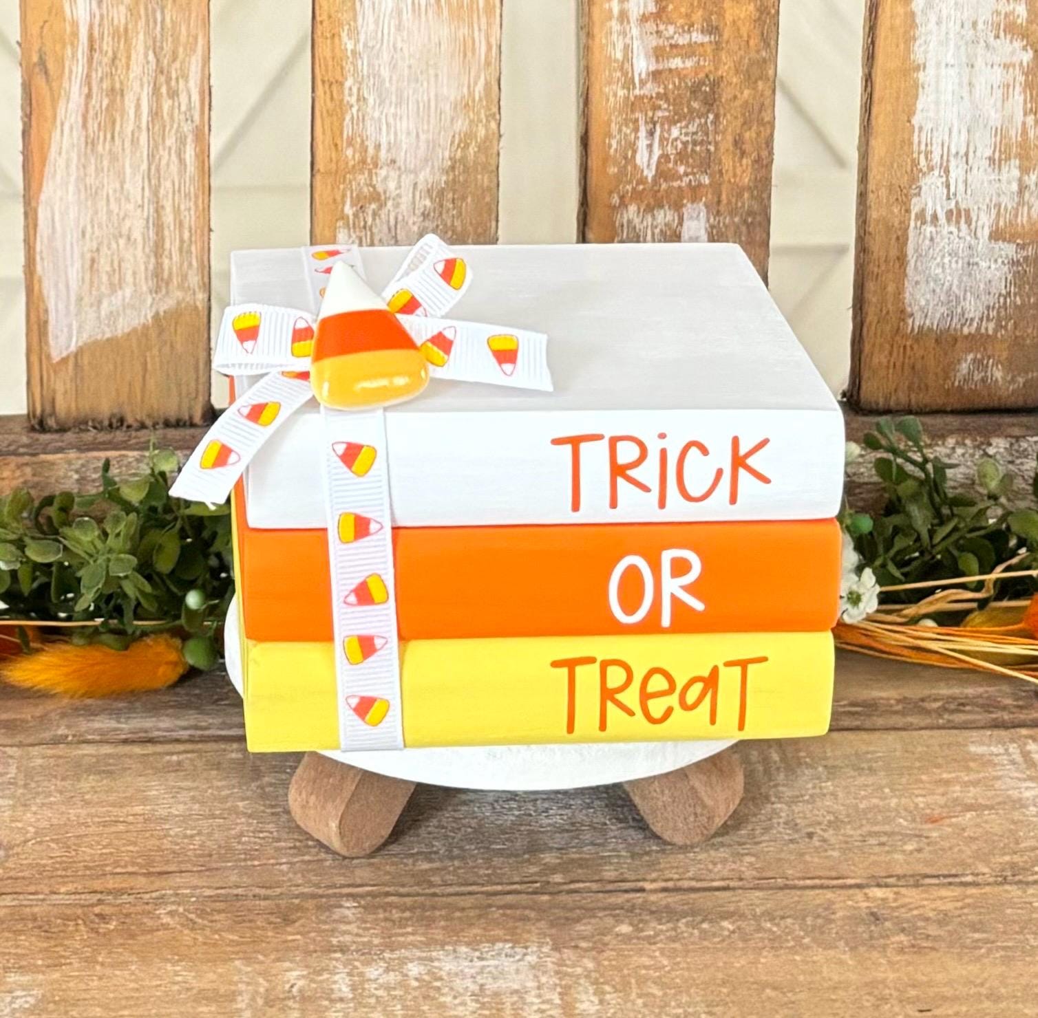 Farmhouse Mini Wood Book Stack, Halloween Book Stack, Candy Corn Wood ...