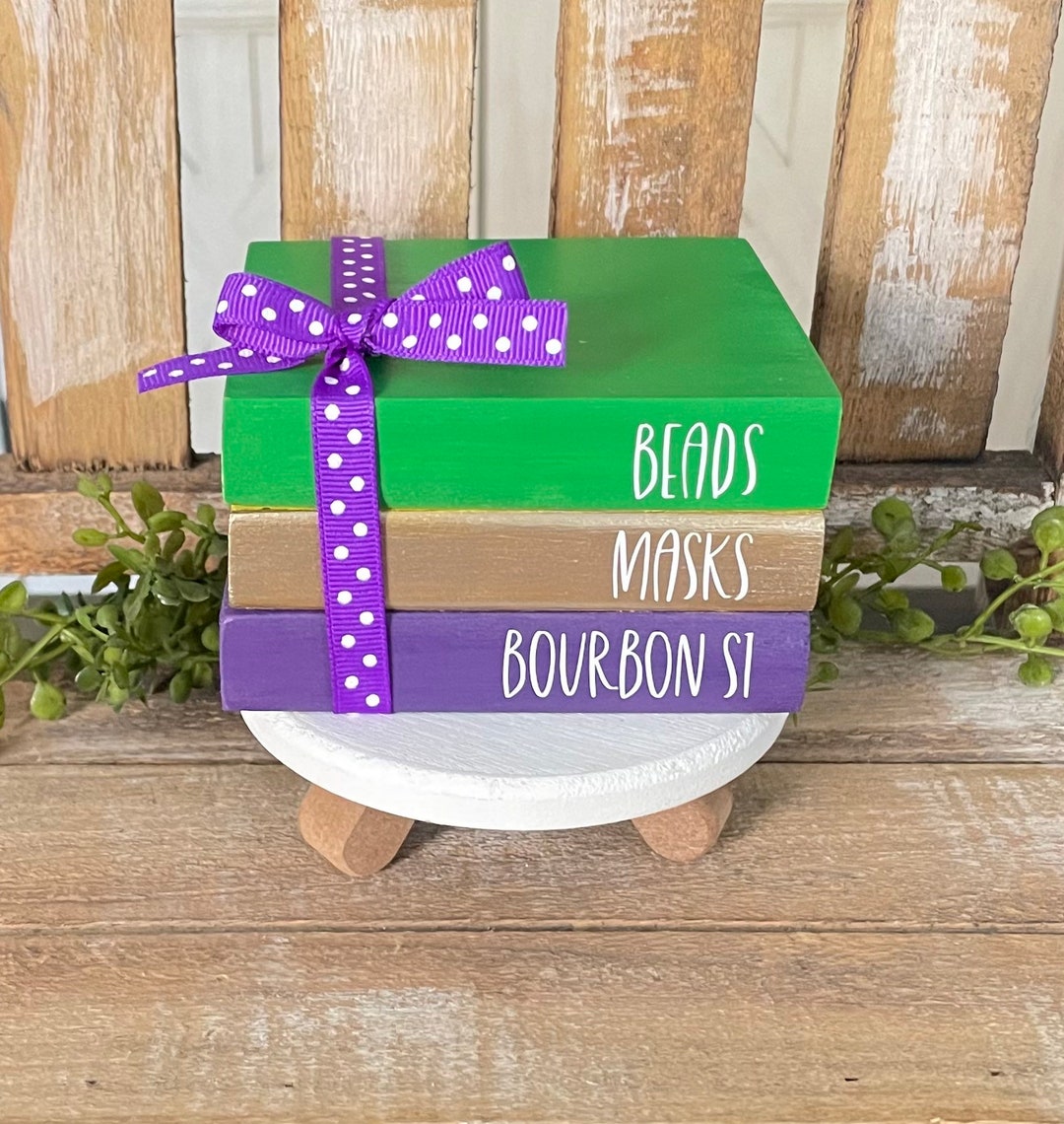 Farmhouse Mini Wood Book Stack, Mardi Gras Wood Books, Mardi Gras Decor ...