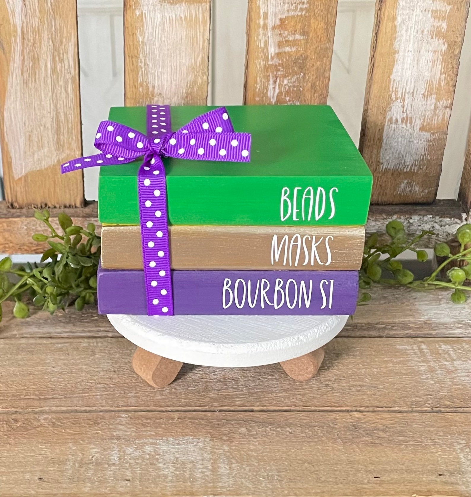 Farmhouse Mini Wood Book Stack Mardi Gras Wood Books Mardi - Etsy