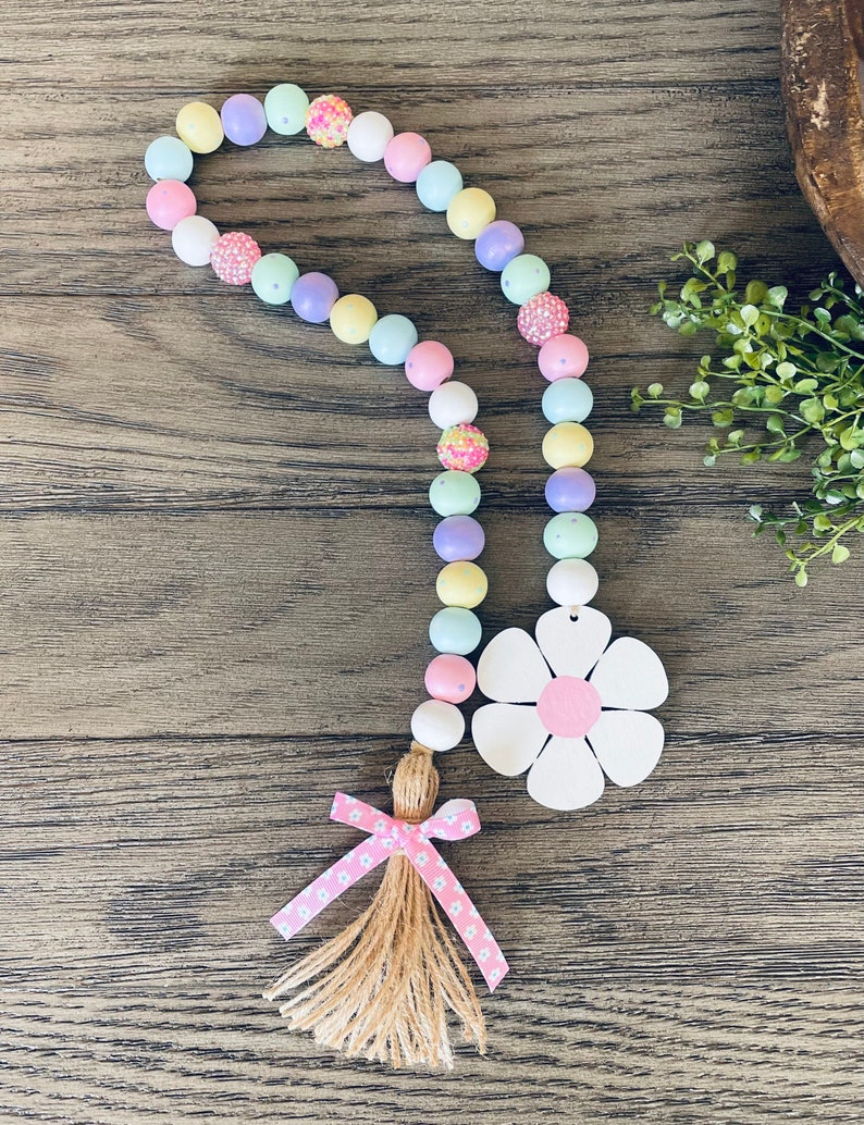 Farmhouse Spring Daisy Garland Spring Wood Bead Garland - Etsy