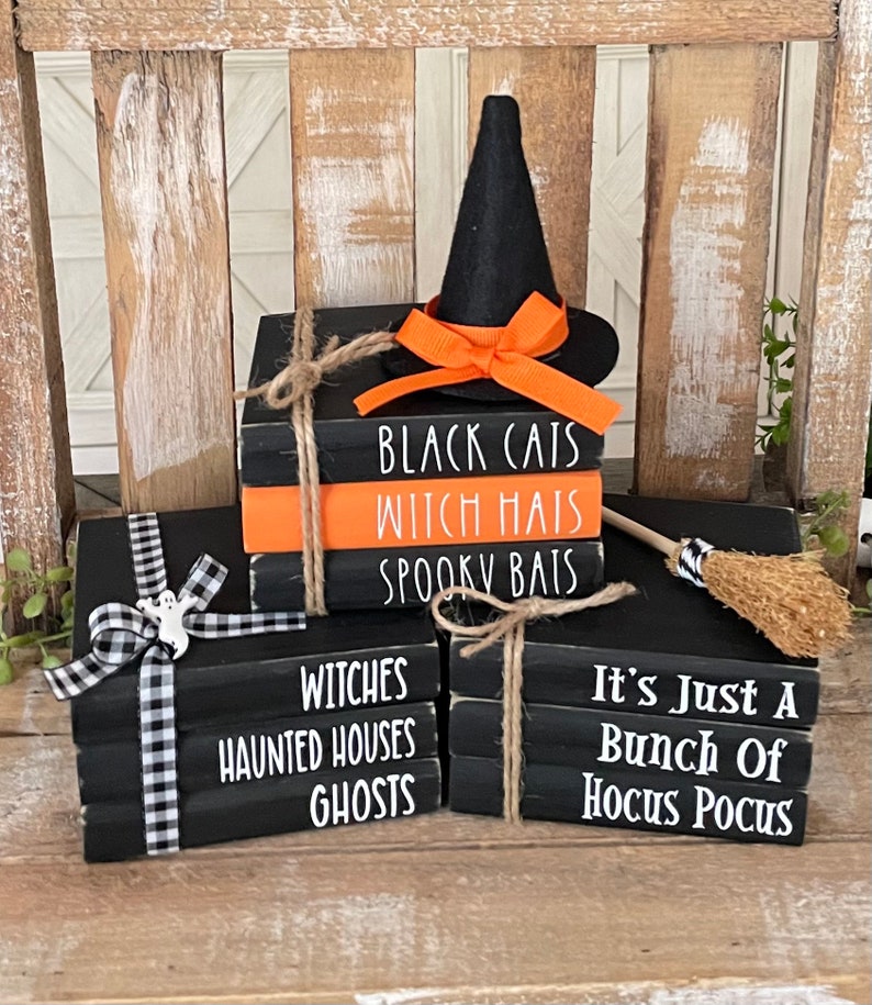 Farmhouse Mini Wood Books Halloween Wood Book Stack - Etsy