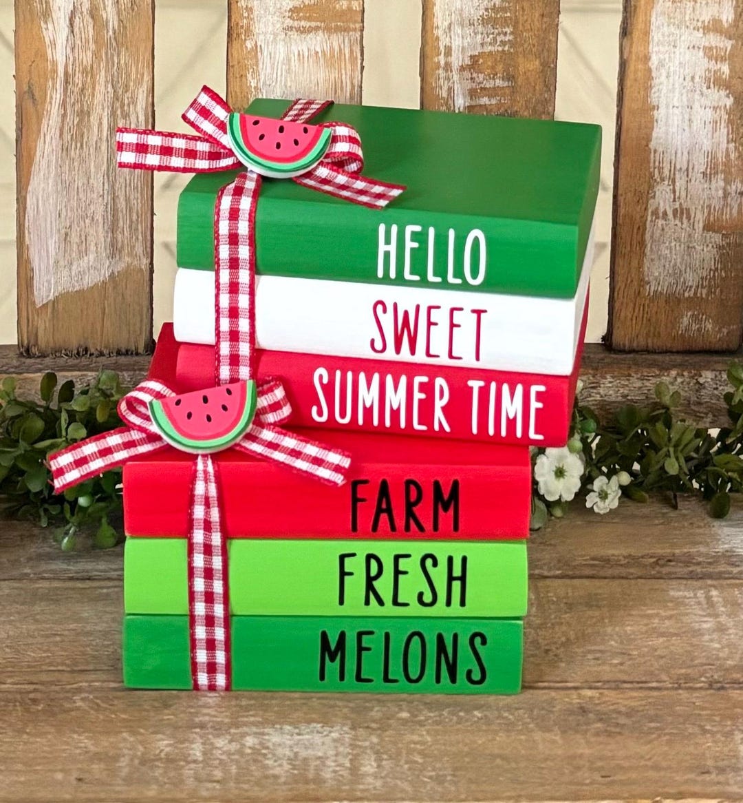 Watermelon Mini Wood Book Stack, Wooden Books, Watermelon Decor ...