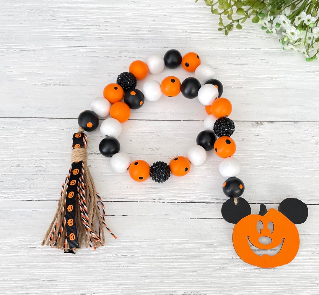 Mickey Mouse Halloween Garland, Halloween Wood Bead Garland, Halloween ...