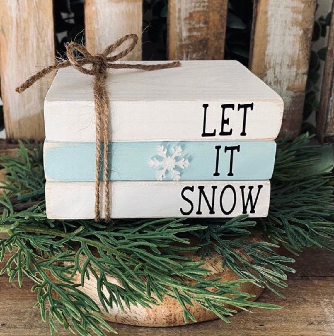 Let It Snow Book Stack Mini Wood Books Book Stack Christmas | Etsy