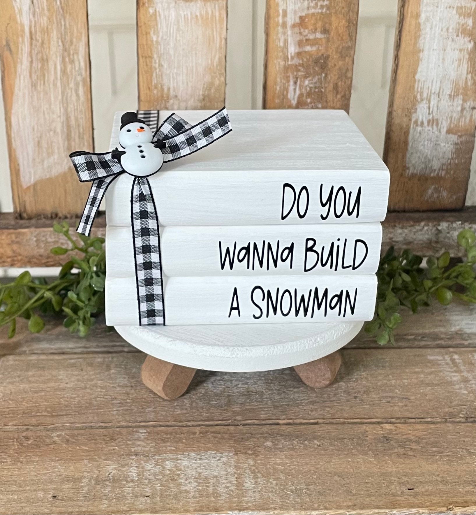 Farmhouse Mini Wood Book Stack, Snowman Book Stack, Christmas Wood ...