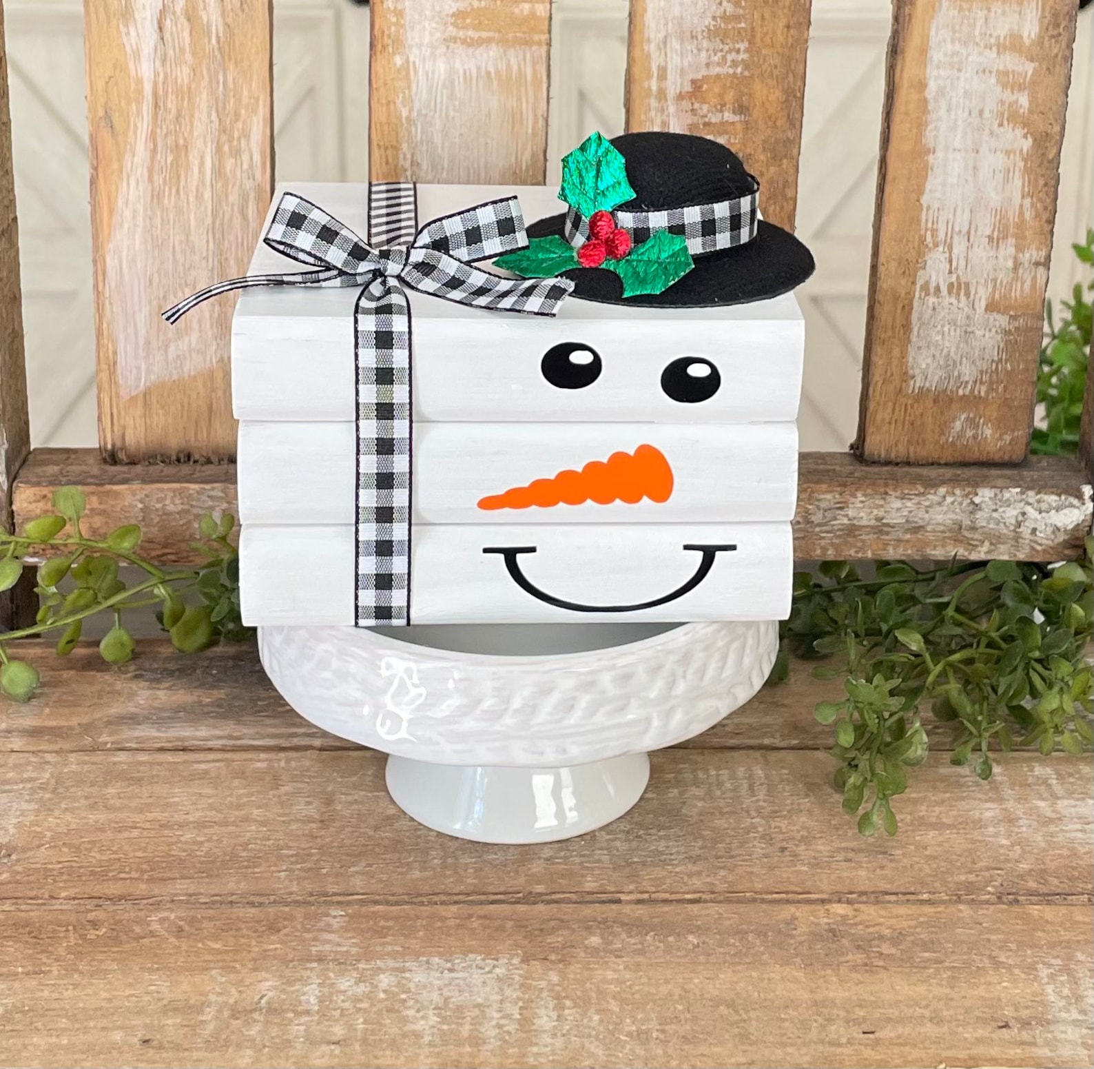 Farmhouse Mini Wood Book Stack Snowman Wood Books Christmas - Etsy